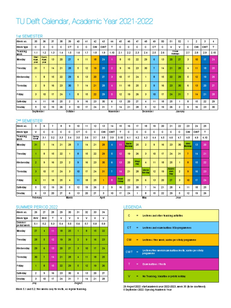 TU Delft Academic Calendar 2021-22 | PDF | Holidays | Observances