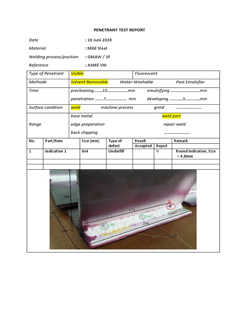 Penetrant Test Report - Contoh | PDF