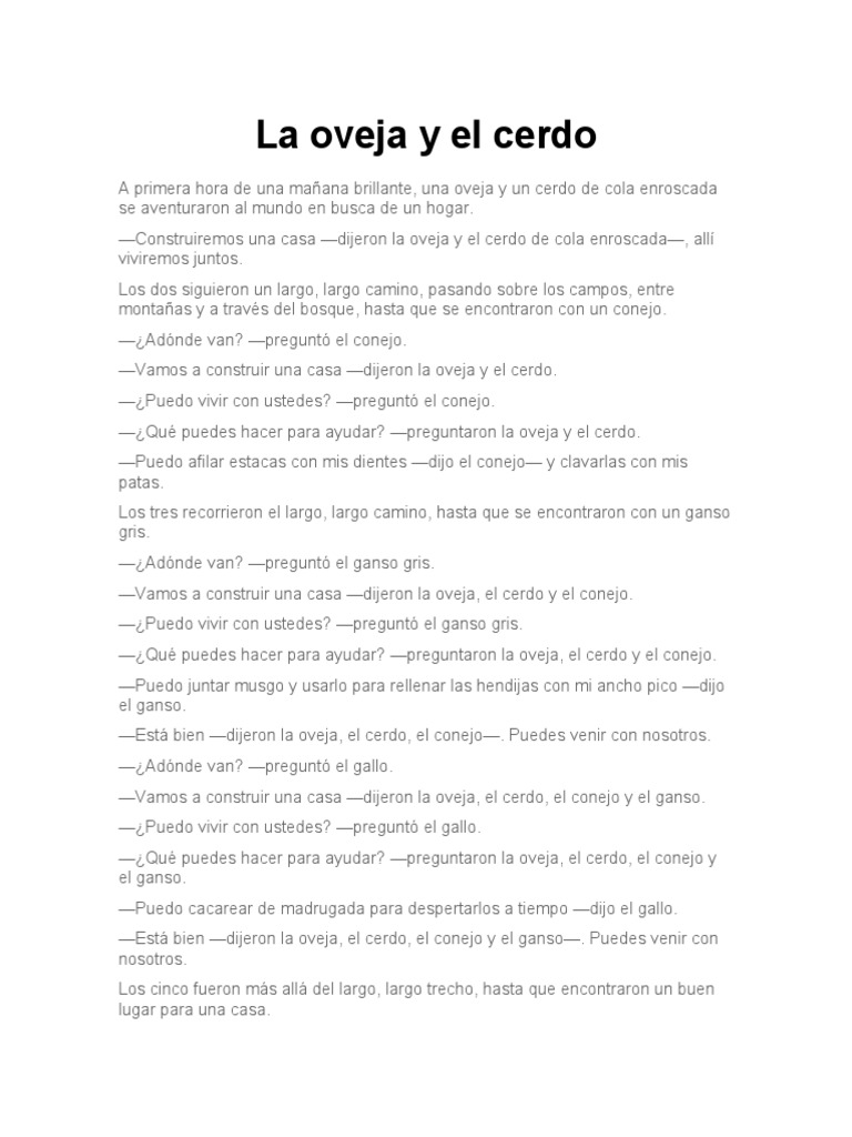 Cuento La Oveja y El Cerdo | PDF | Ciencias sociales | Hogar ...