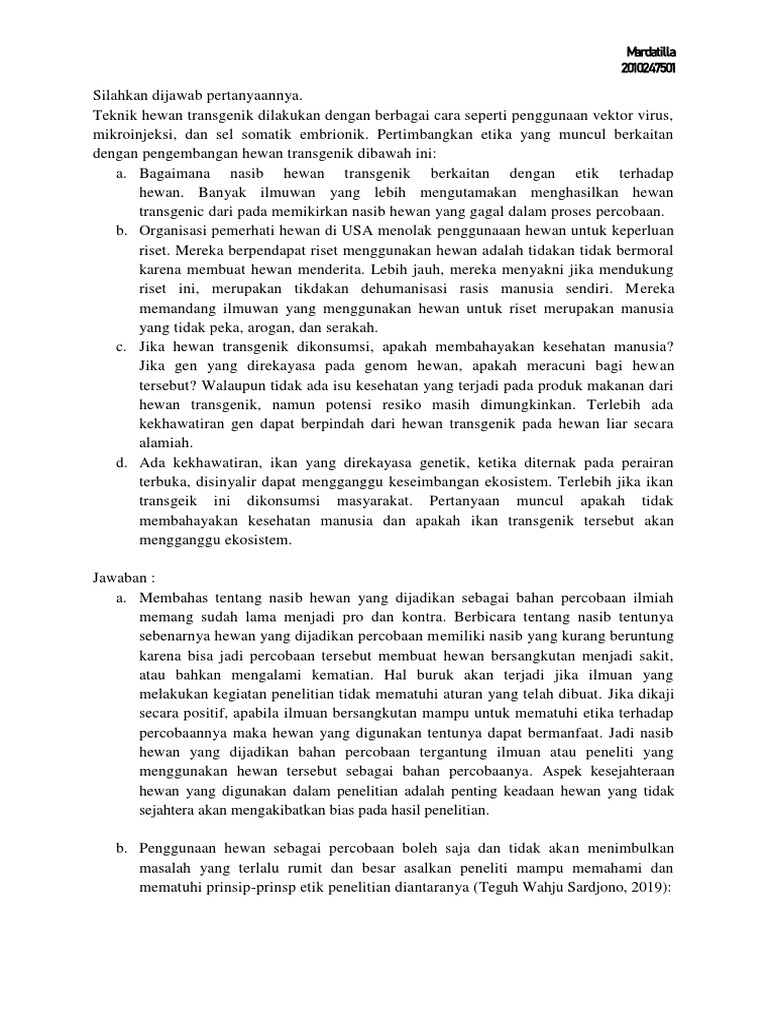 Mardatilla - Tugas Etika Bioteknologi | PDF | Pengembangan Diri | Sains & Matematika
