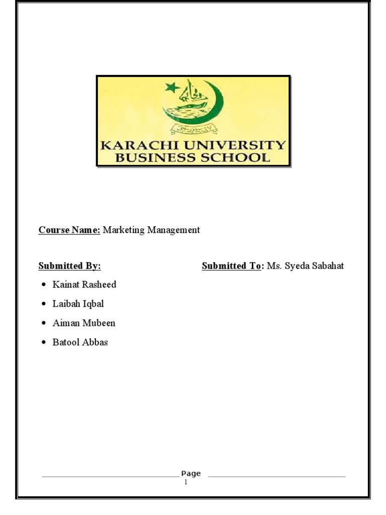 Course Name: Marketing Management: Kainat Rasheed Laibah Iqbal Aiman ...