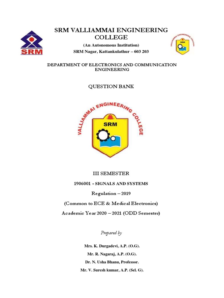SRM Valliammai Engineering College: Question Bank | PDF | Fourier ...