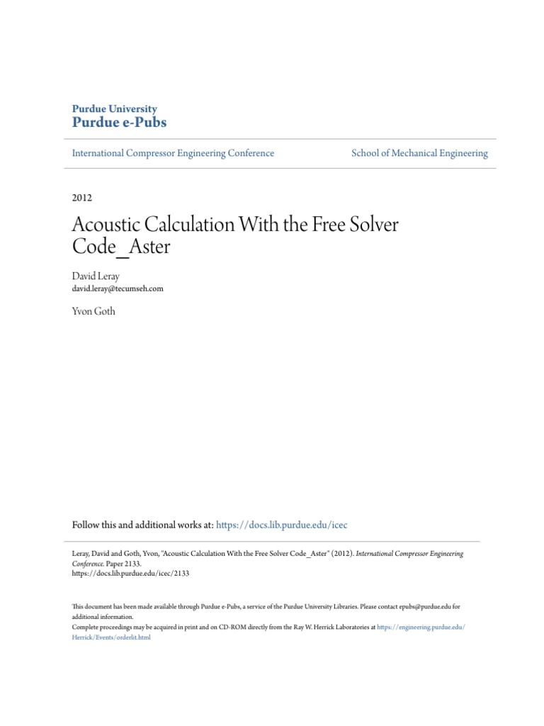 Acoustic Calculation With The Free Solver Code - Aster | PDF | Finite Element Method | Microphone