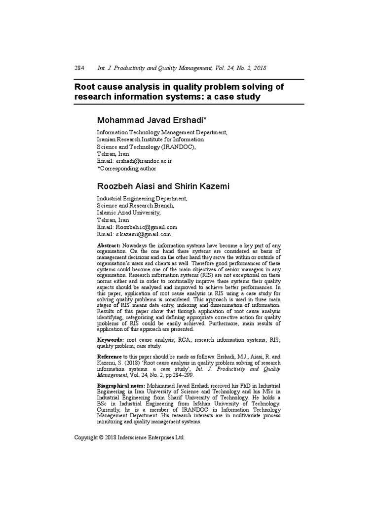 Root Cause Analysis in Quality Problem Solving of Research Information Systems: A Case Study ...