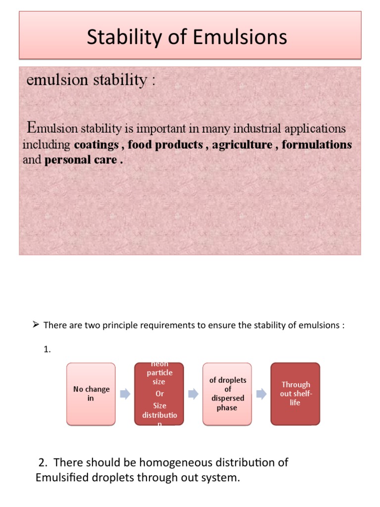 Emulsion Stability and Instability Factors | PDF | Emulsion | Surface ...