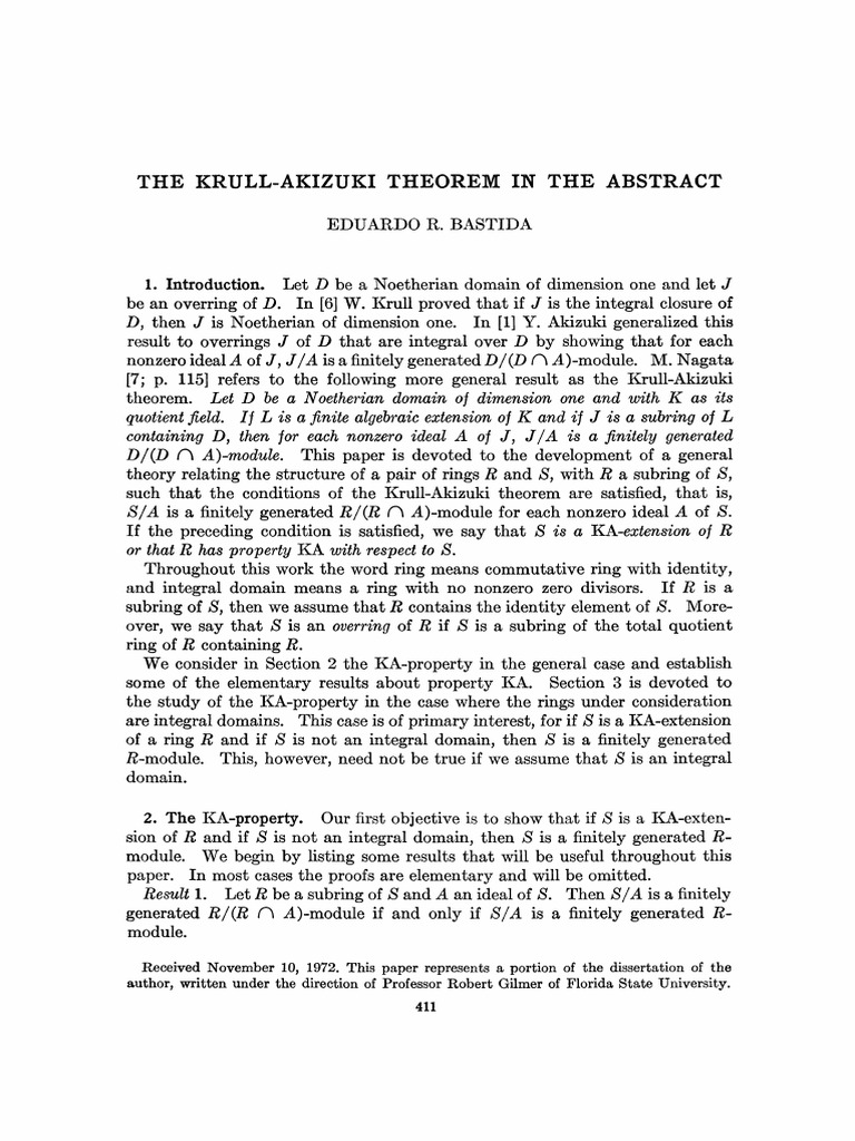 The Krull-Akizuki Theorem in The Abstract | PDF | Ring (Mathematics) | Algebraic Structures