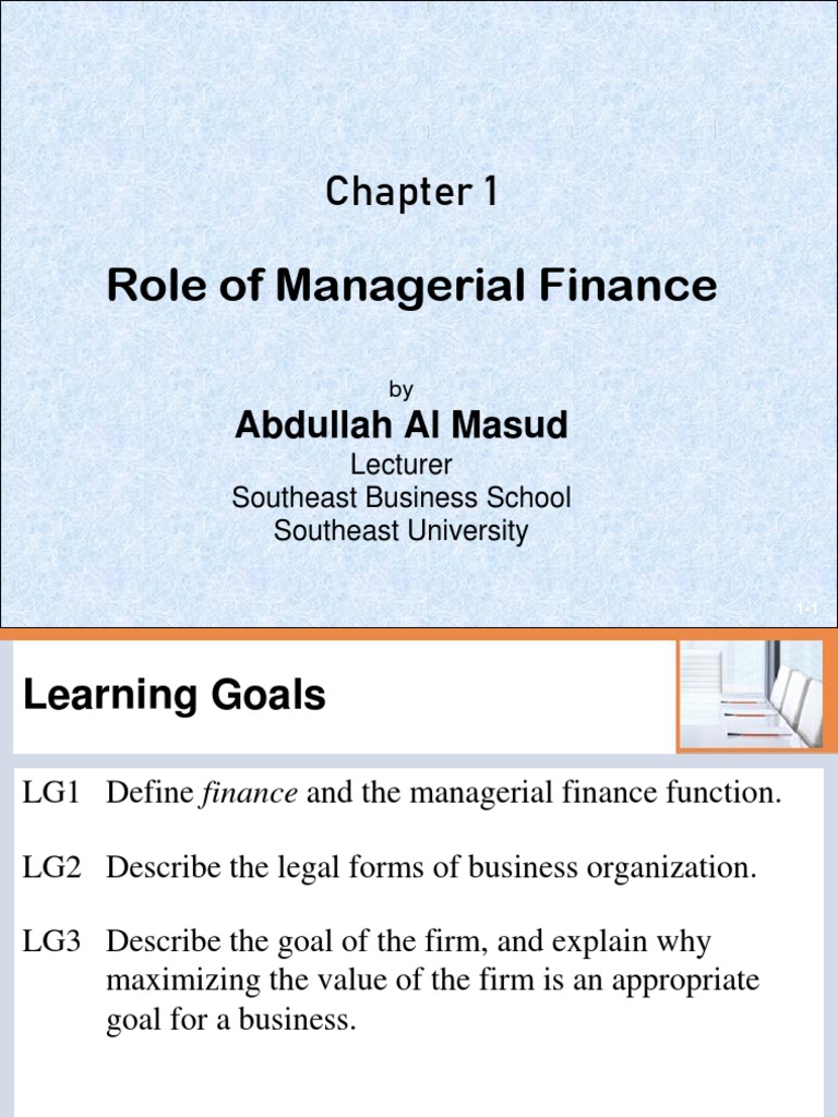 CH 1 Role of Managerial Finance | PDF | Corporate Governance | Dividend