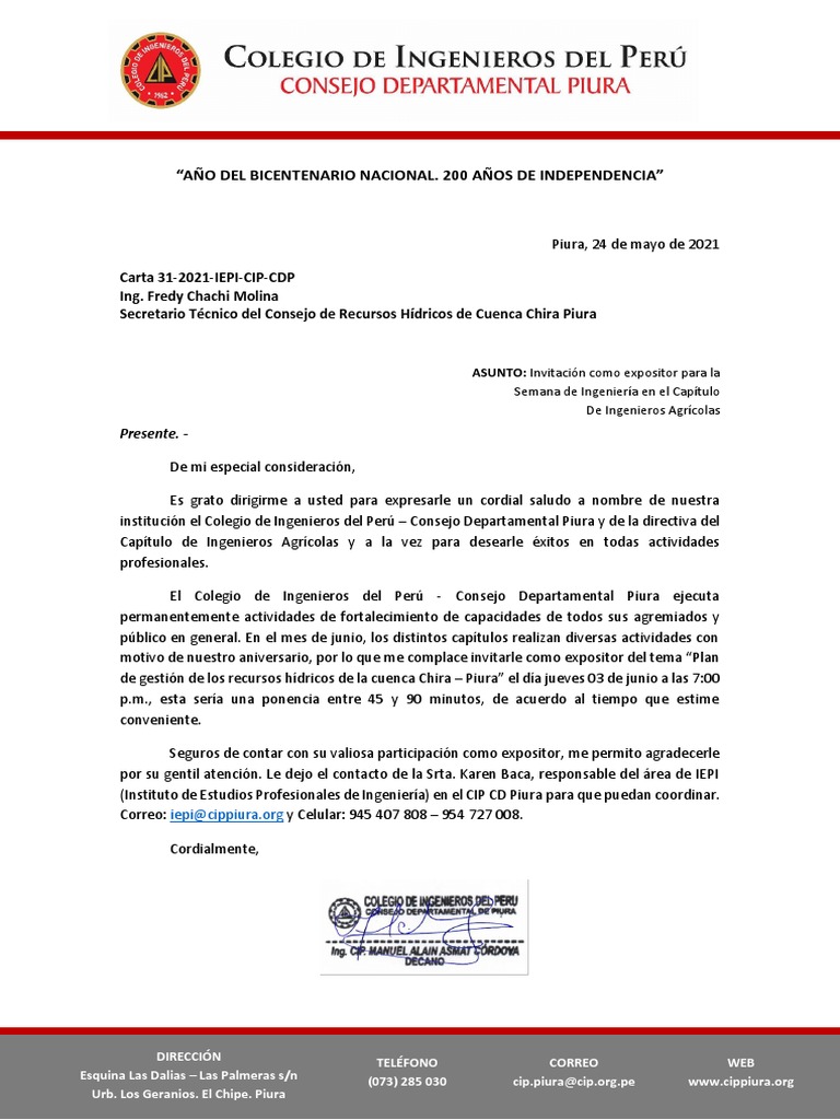Cut 80084 Carta 031 Cip Invitacion Ponente | PDF Cut 80084 Carta 031 Cip Invitacion Ponente | PDF