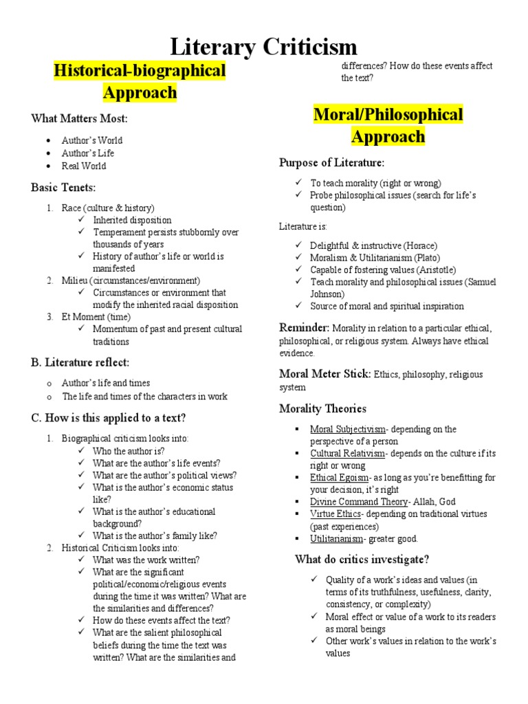 Literary Criticism: Historical-Biographical Approach Moral ...