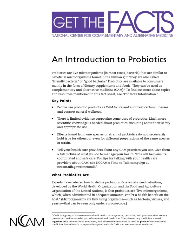 An Introduction To Probiotics: Key Points | PDF | Probiotic | Diarrhea