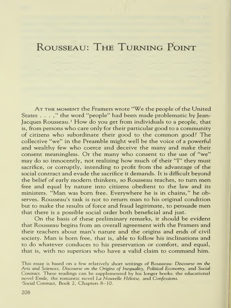 Allan Bloom - ''Rousseau, The Turning Point'' | PDF | Social Contract | Property