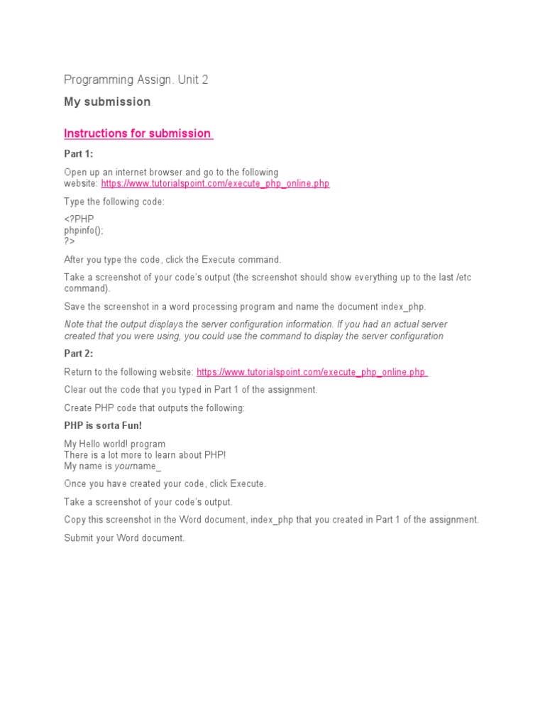 My Submission: Programming Assign. Unit 2 | PDF | Computers