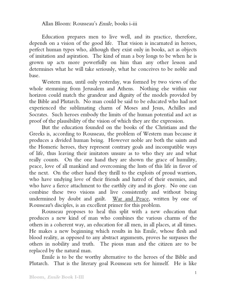 Allan Bloom - Rousseau's Emile I-III Commentary (Incomplete Book) 2019 ...
