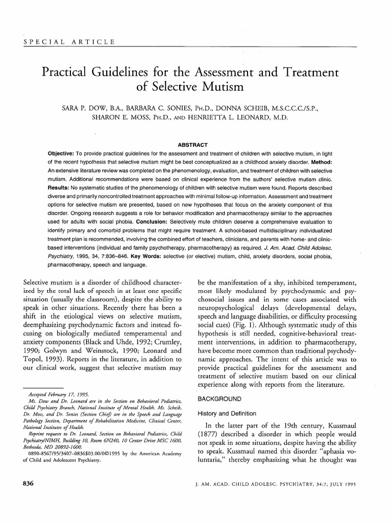Practical Guidelines For The Assessment and Treatment of Selective ...