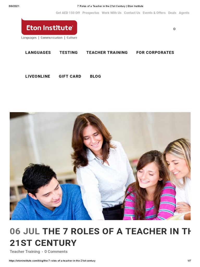 7 Roles of A Teacher in The 21st Century - Eton Institute | PDF ...