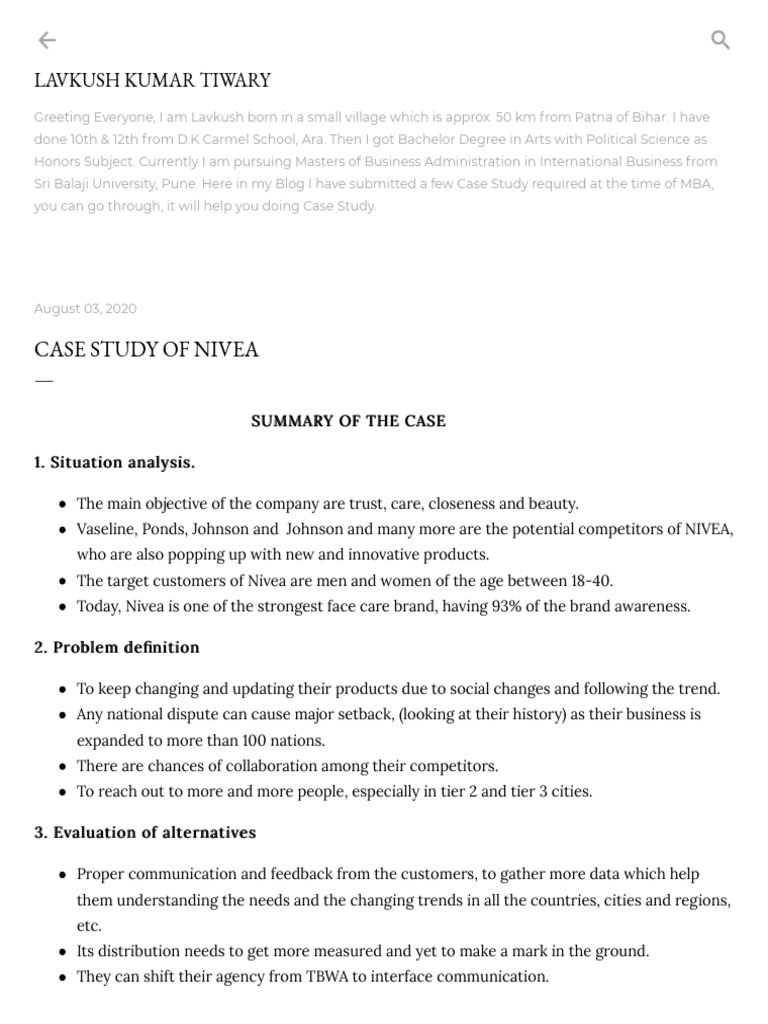 Case Study of Nivea | PDF | Brand | Market (Economics)