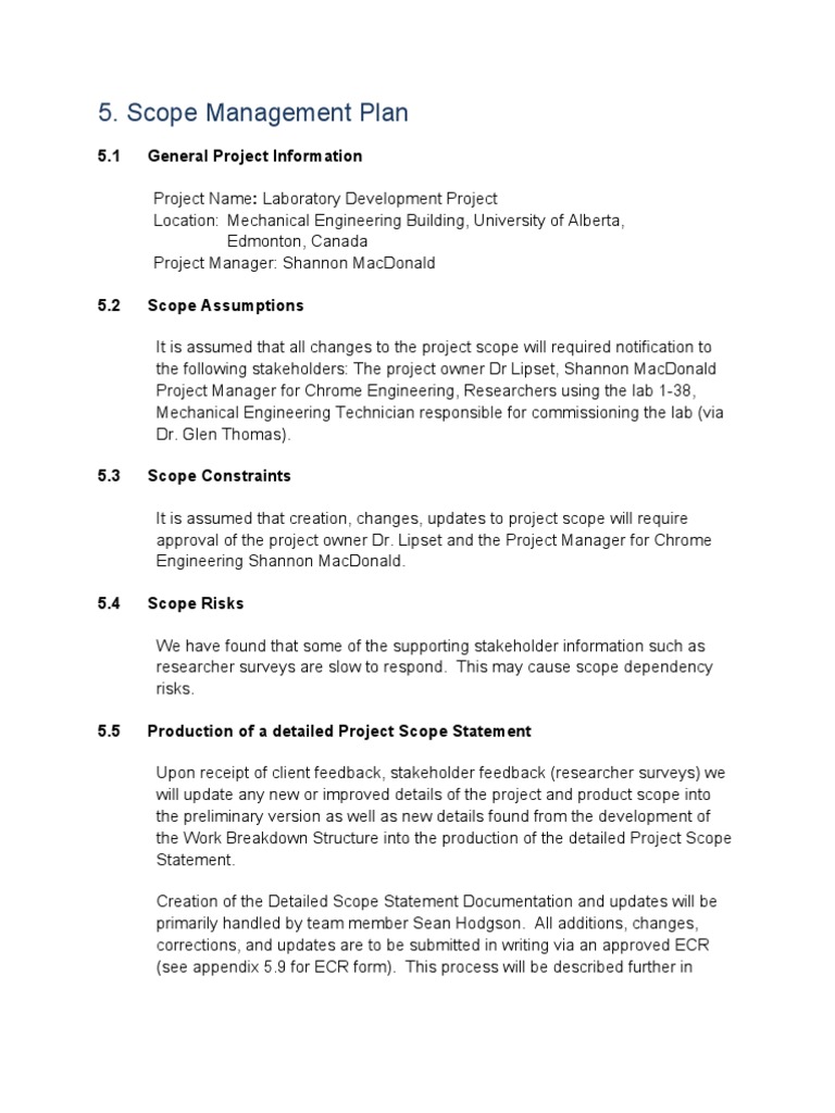 Scope Management Plan | PDF | Project Management | Engineering