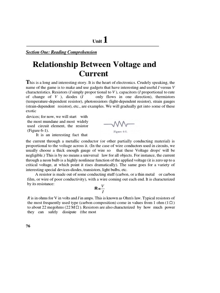 Relationship Between Voltage and Current: Section One: Reading ...