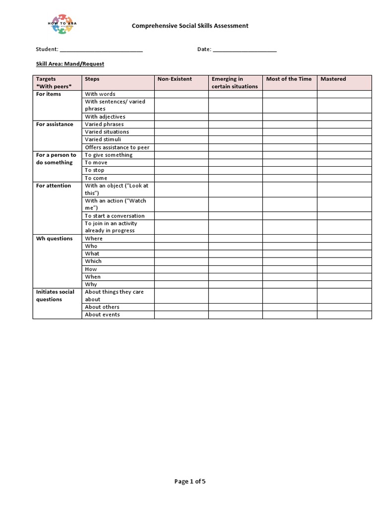Autism Social Skills Assessment 15 Printable Social Skills Worksheets