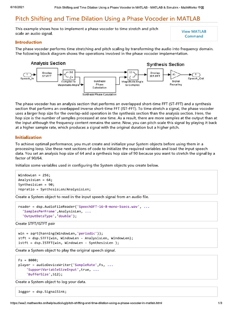 Pitch Shifting and Time Dilation Using ... LAB - MATLAB & Simulink ...