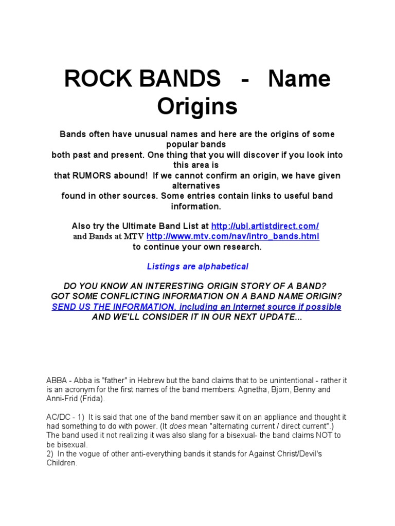 Rock Bands Names List