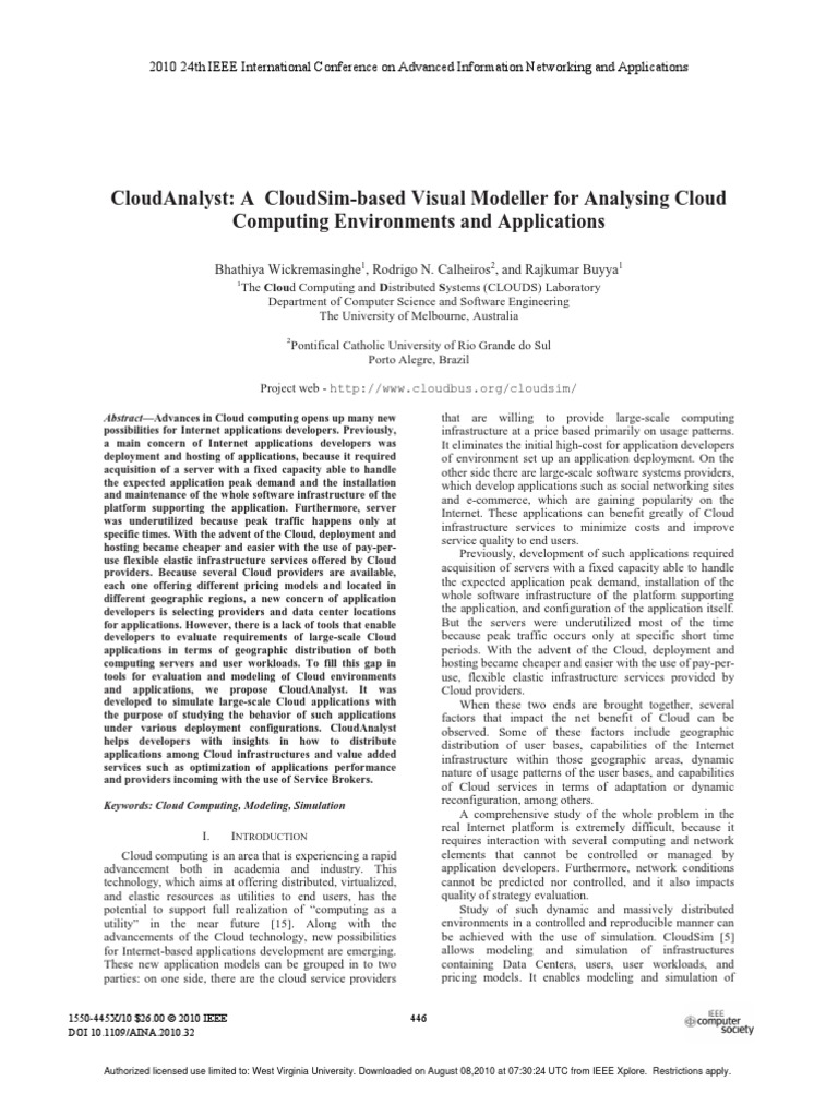 Cloudanalyst A Cloudsim Based Visual Modeller For Analysing Cloud Computing Environments And