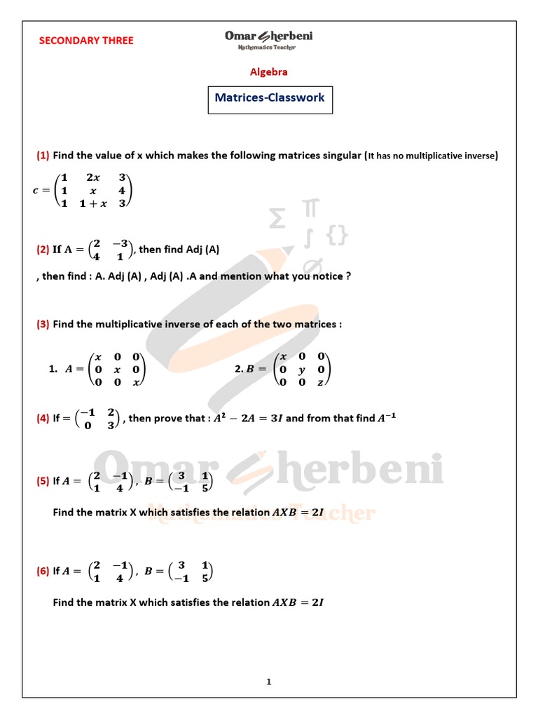 Matrices Classwork | Download Free PDF | Functional Analysis | Operator Theory
