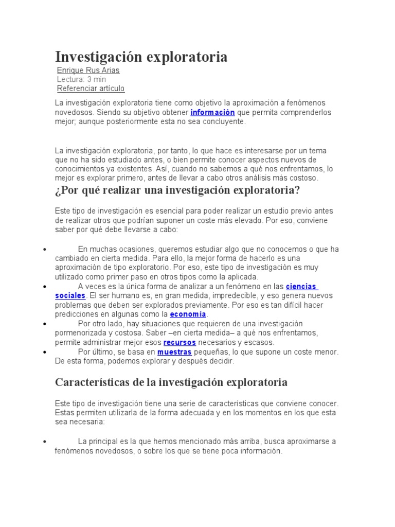Investigación Exploratoria | PDF | Estadísticas | Método científico