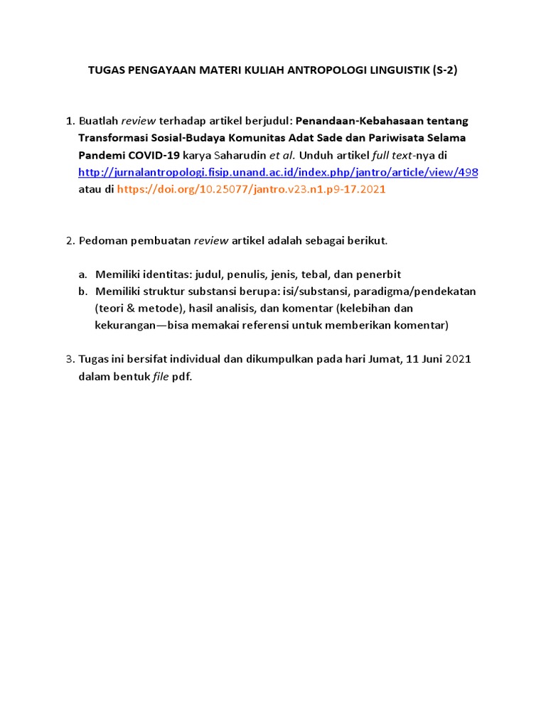 Tugas Review 01 - Antropolinguistik S2 | PDF