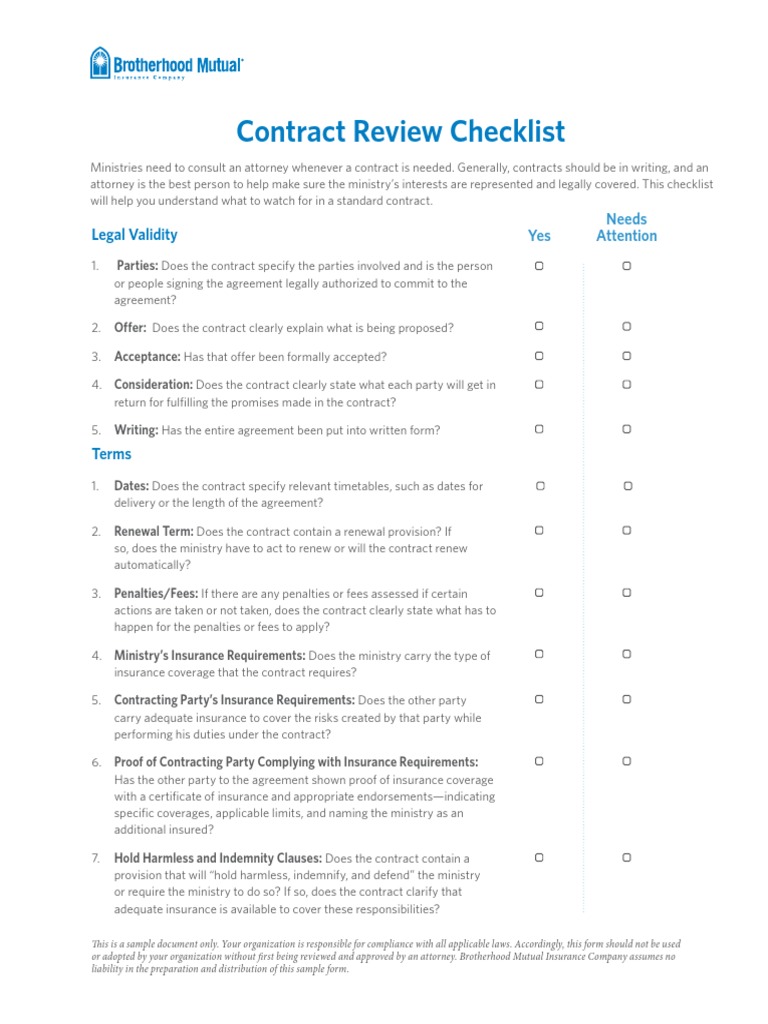Contract Review Checklist | PDF | Indemnity | Arbitration