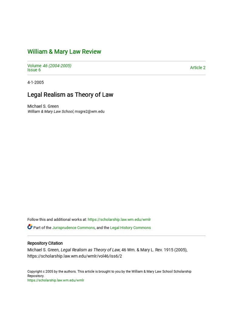 Legal Realism As Theory of Law | PDF | Jurisprudence | Philosophical ...