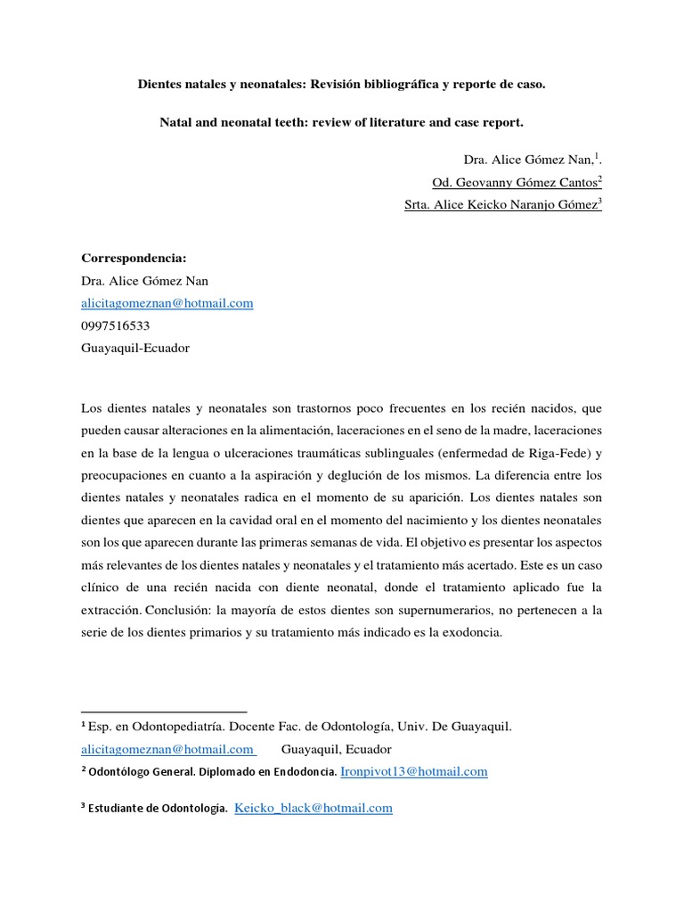 Dientes natales y neonatales en bebés | PDF | Odontología | Cara