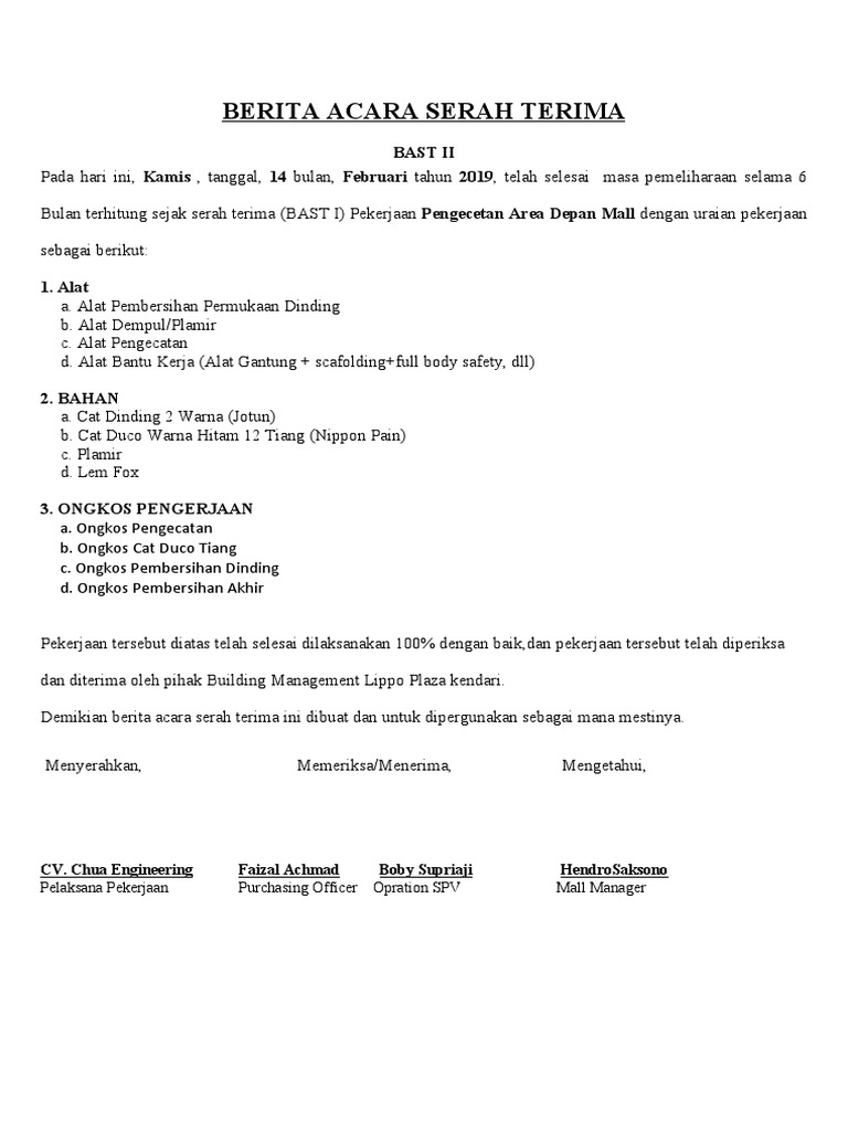 BAST II Serah Terima Pengecatan Mall | PDF | Teknologi & Rekayasa