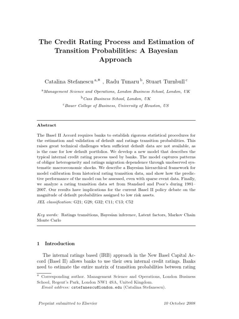 The Credit Rating Process and Estimation of Transition Probabilities: A Bayesian Approach | PDF ...