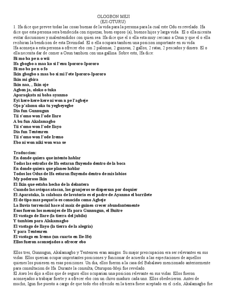 Odu Ifa: Olgbon Meji y Ebo | PDF | Santeria | Religión y creencia