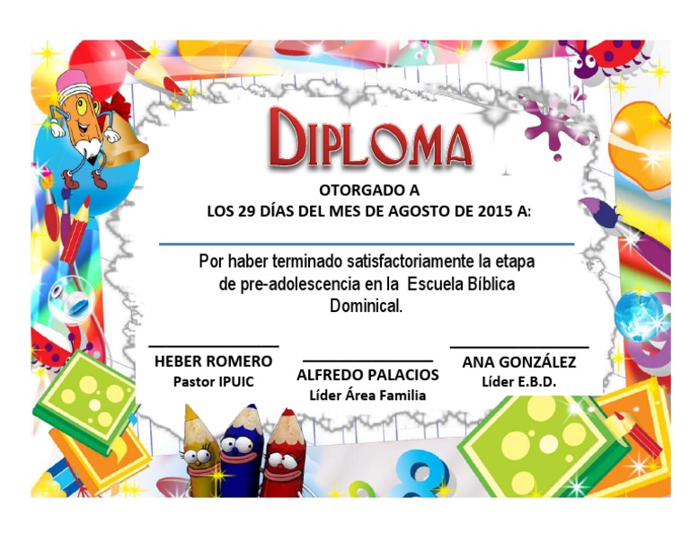 Certificado De Escuela Dominical Para Imprimir Reconocimiento Para
