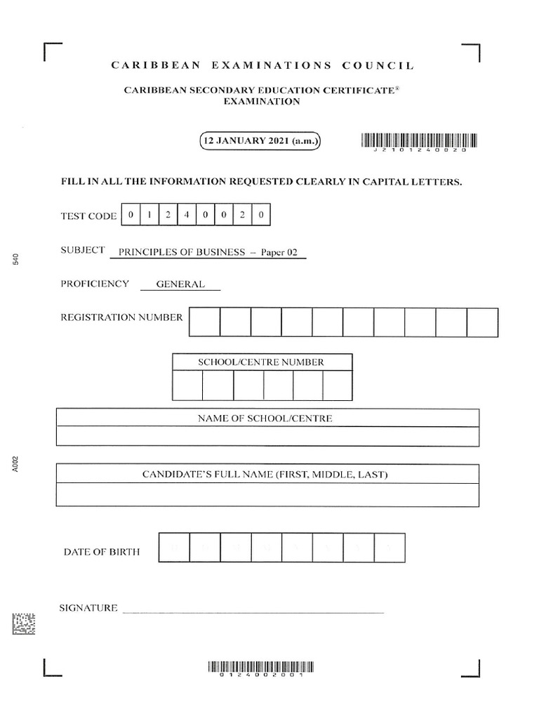 Principles of Business Paper 02 JAN 2021 | PDF