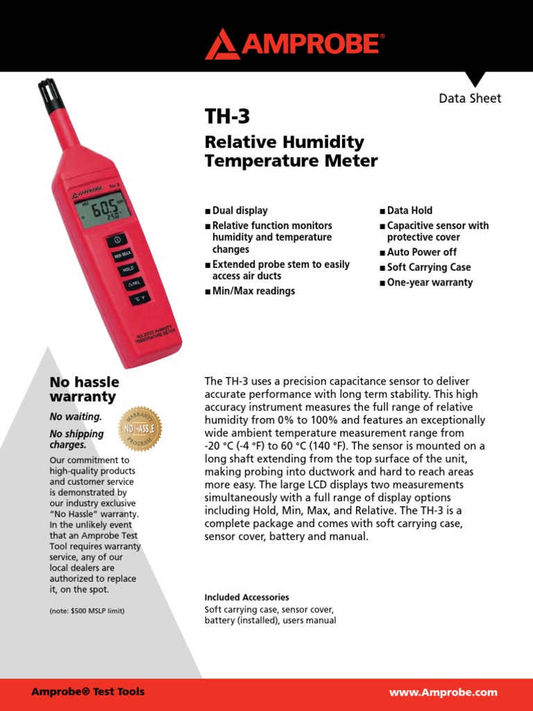 Ficha Tecnica Amprobe-Th-3-Relative-Humidity-And-Temp-Meter | PDF ...