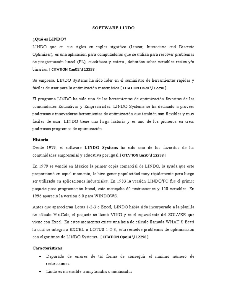 Software Lindo | PDF | Microsoft Excel | Optimización Matemática