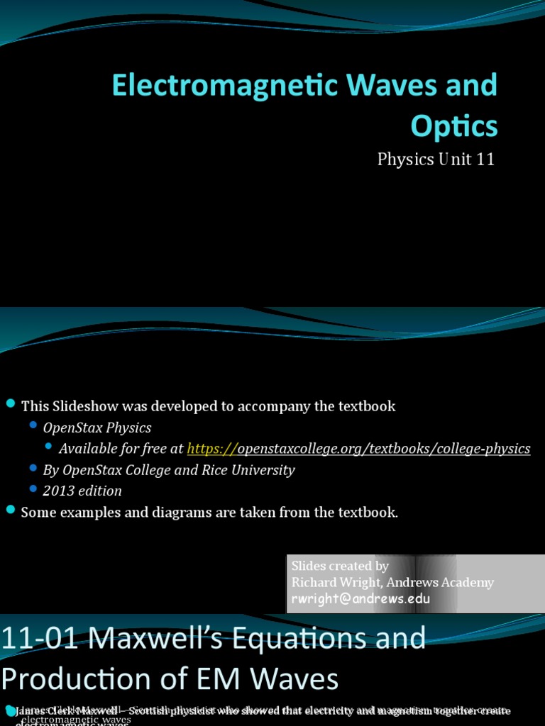 Electromagnetic Waves and Optics Physics Unit 11 | PDF | Diffraction ...