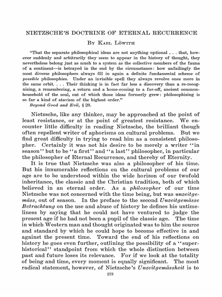 Karl Löwith - Nietzsche's Doctrine of Eternal Recurrence [1945] | PDF