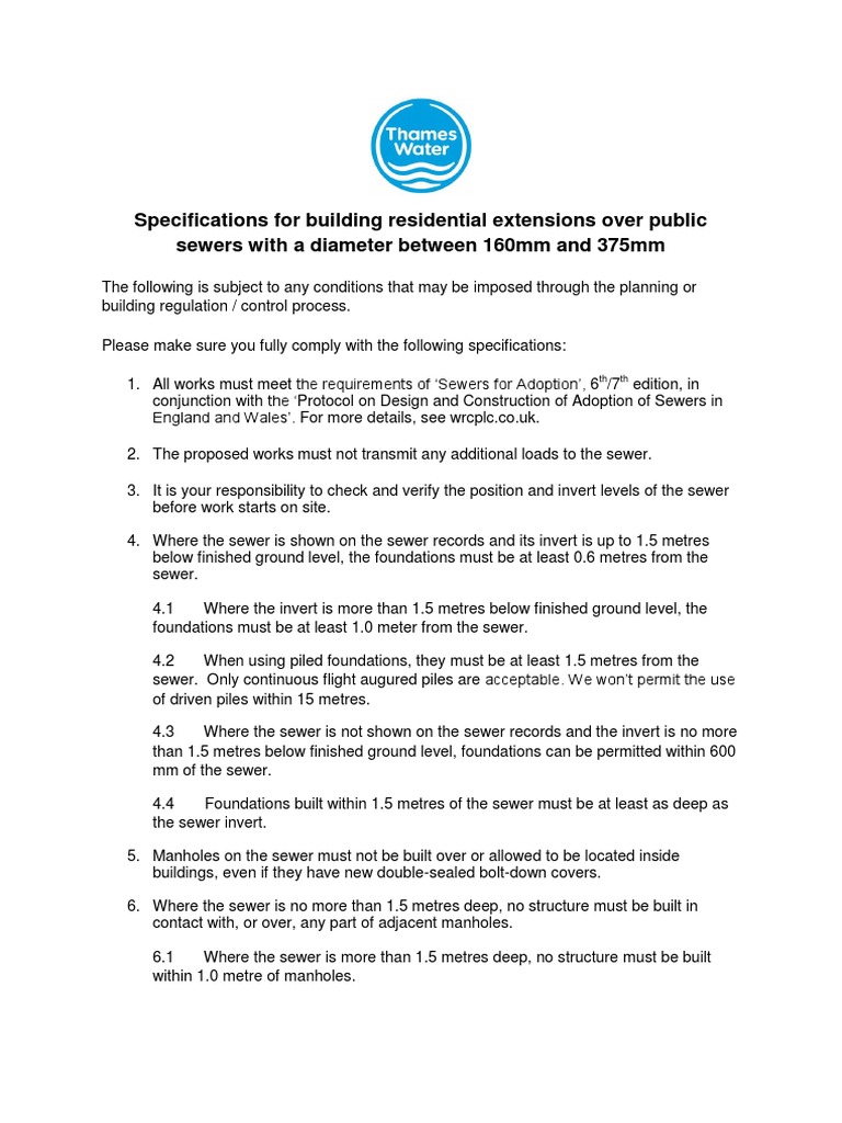 Residential Extensions Over Public Sewers | PDF | Sanitary Sewer | Deep ...