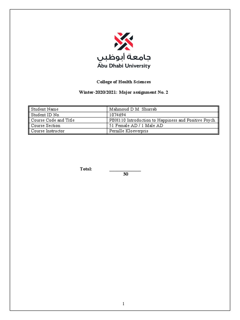 Major Assignment 2 | PDF | Goal | Well Being