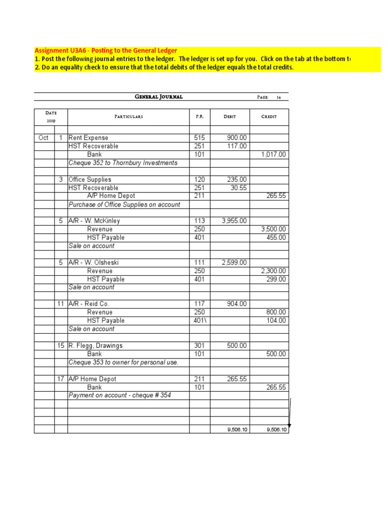 U3A6 - Posting To The General Ledger - Template | PDF | Debits And ...