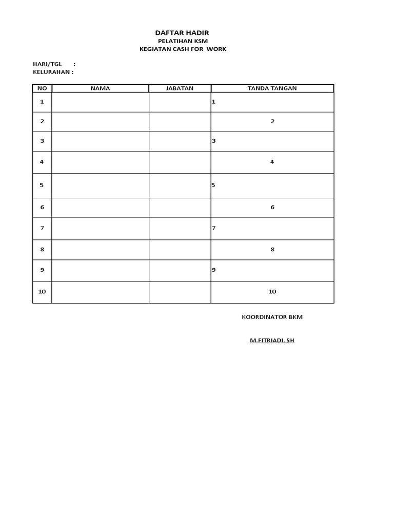 Daftar Hadir BKM | PDF
