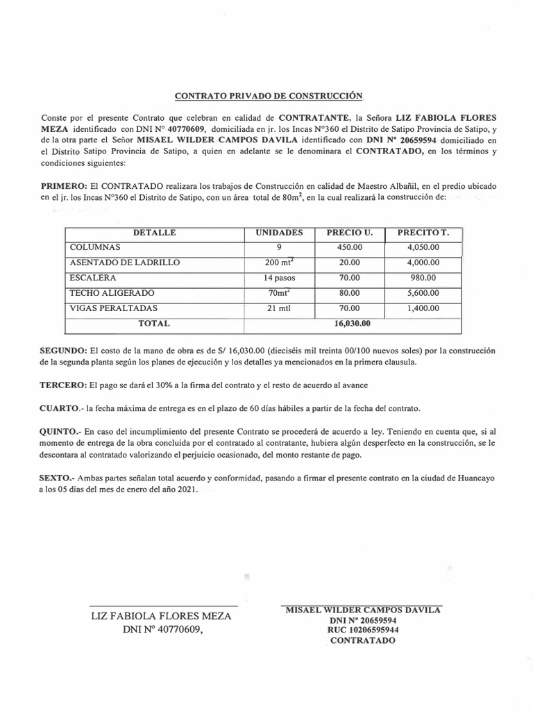 Contrato Construccion de Casa | PDF