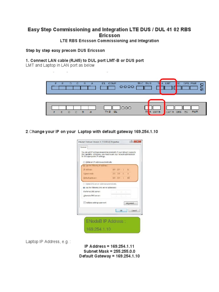 Easy Step Commissioning and Integration LTE DUS DUL 41 02 RBS (AutoRecovered) | PDF