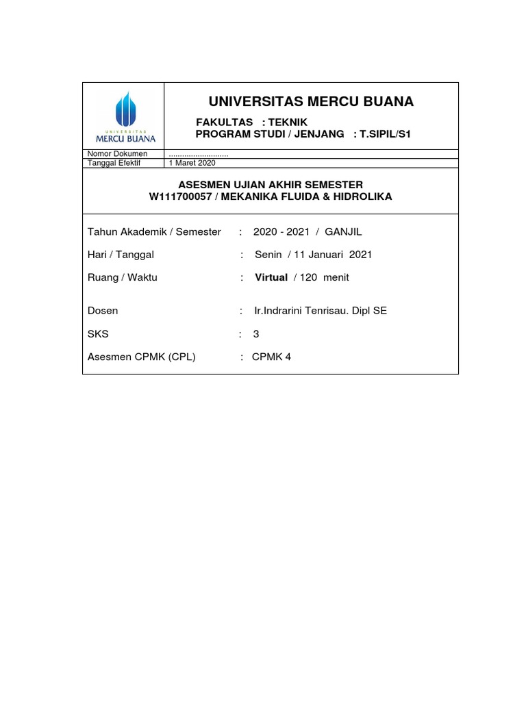 Soal UAS Mekflu Hidrolika | PDF