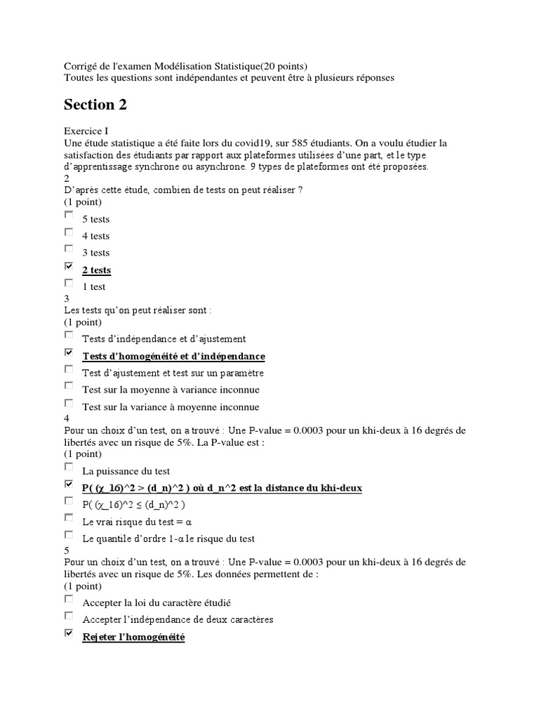 Corrigé ModStat | PDF | Test du χ² | Loi normale