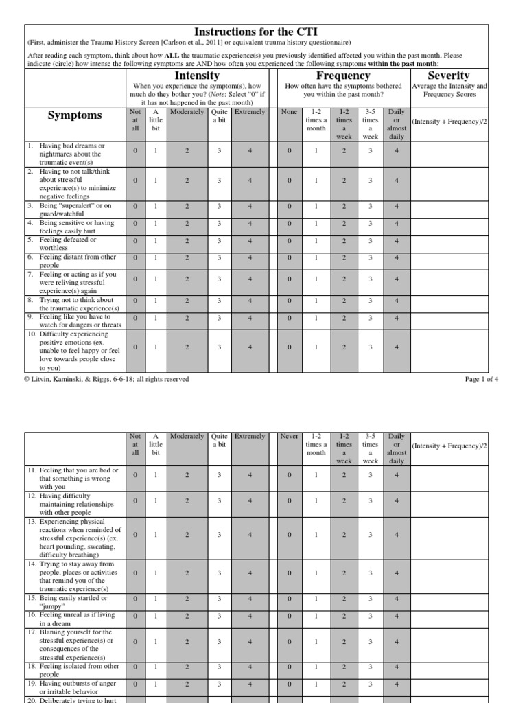 Complex Trauma Inventory (CTI) With Scoring Protocol and Psychometric ...